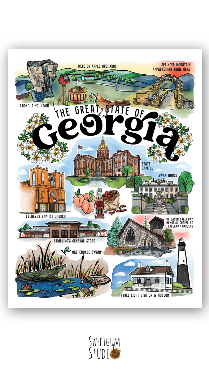 State of Georgia Landmark Art Print – Sweetgum Studio LLC