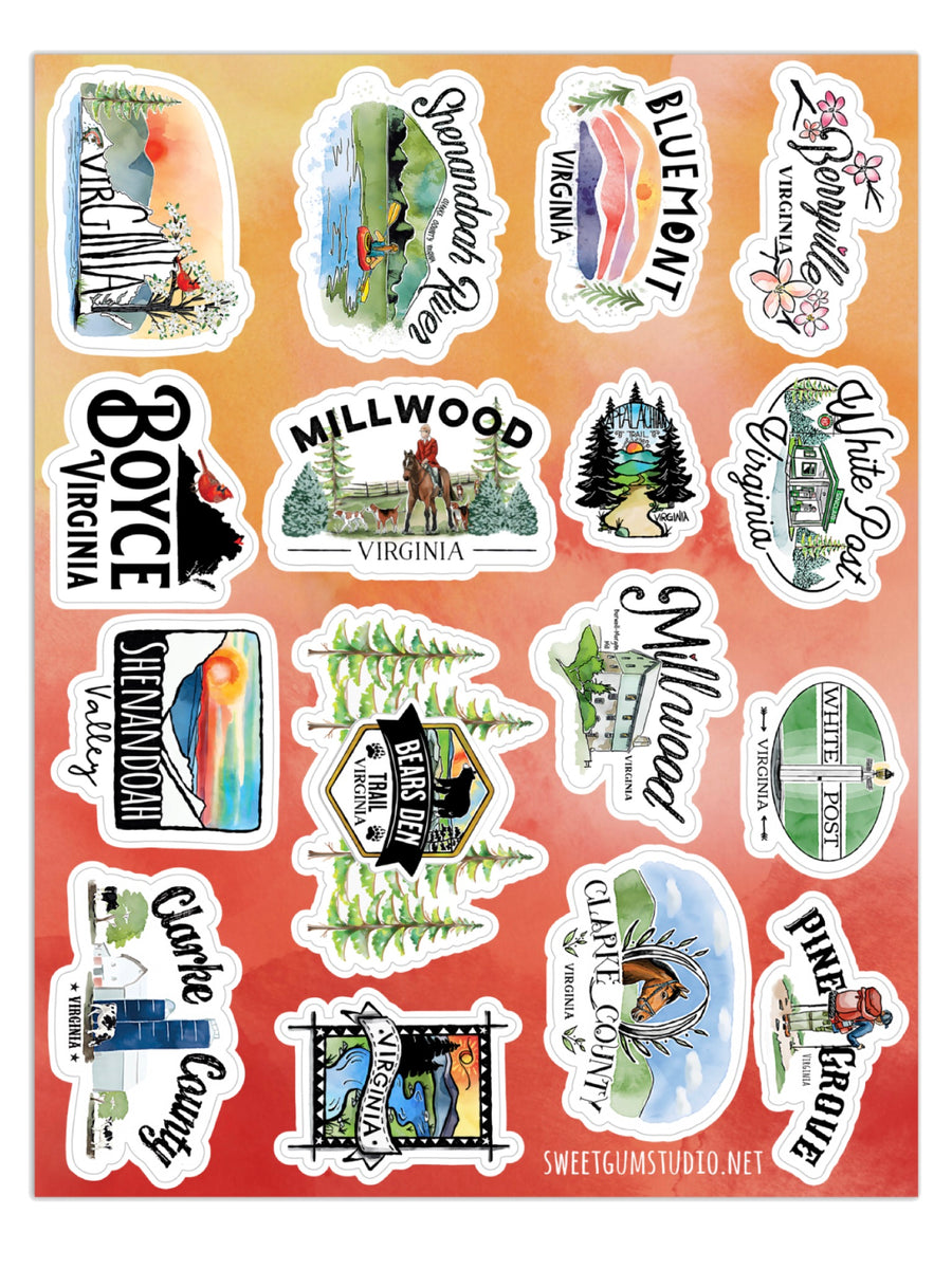 Clarke County Virginia Die Cut Sticker Sheet – Sweetgum Studio LLC