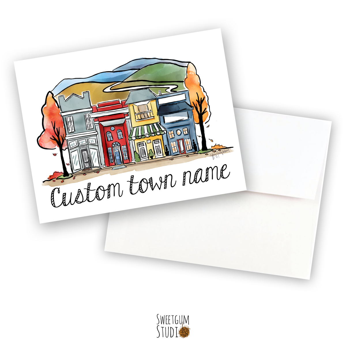 Fall in a Mountain Town Note Card – Sweetgum Studio LLC